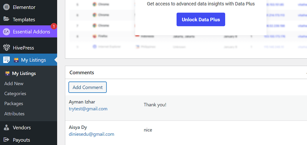 Can't add comment from backend - HivePress - HivePress Community