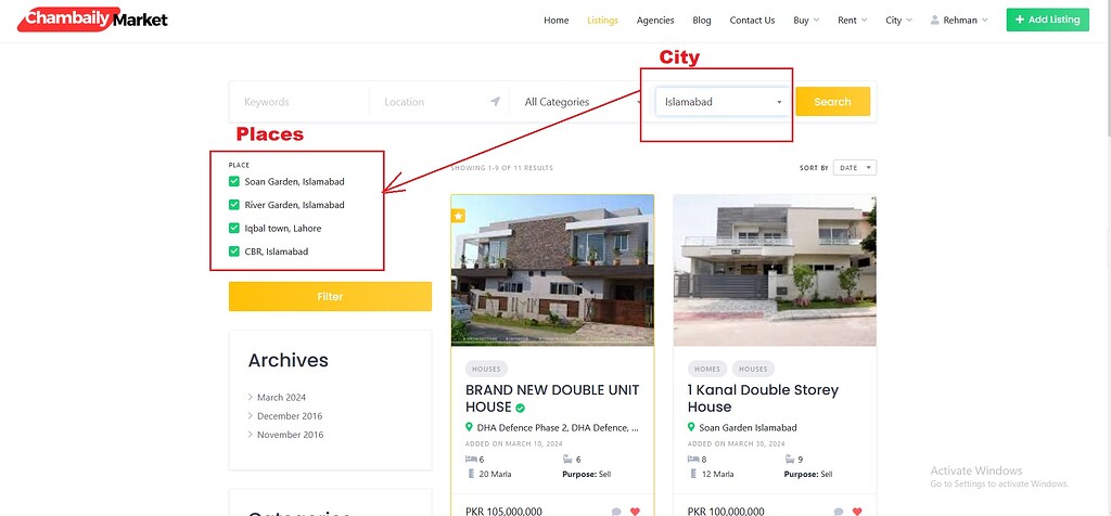 Using attributes for searching and filtering property listing ...