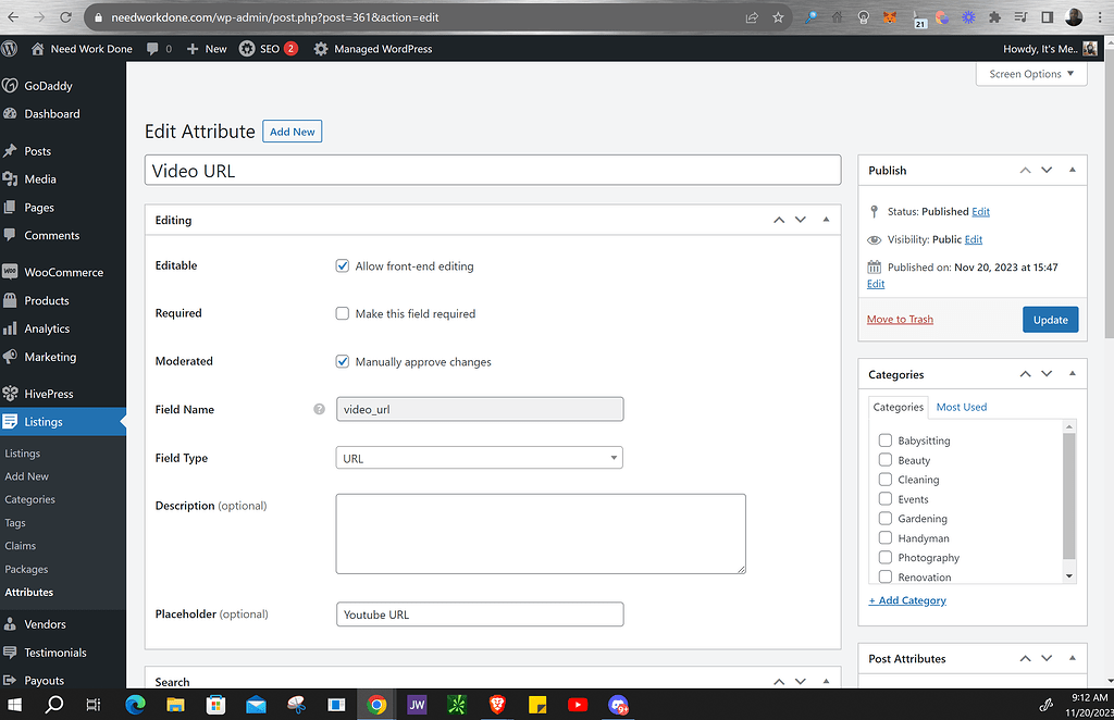 YouTube video not being added to listings - HivePress - HivePress Community