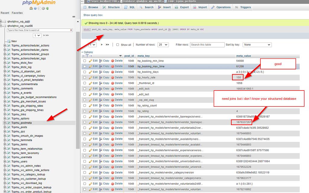 Get SQL query of vendor with all his real values - HivePress ...