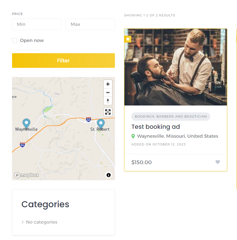 What CATEGORY is supposed to show under the MAP on the listings page ...